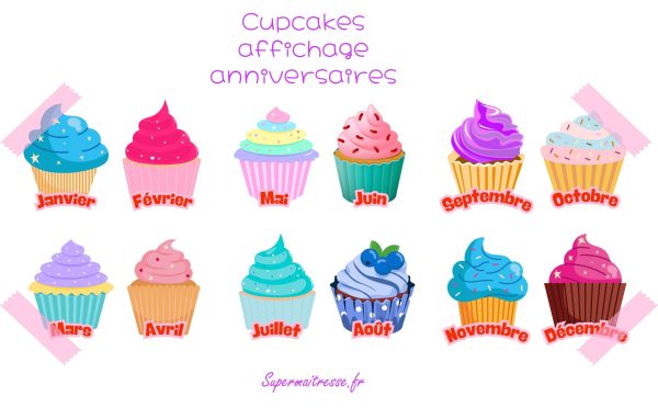 Affichage cupcakes anniversaires - Super Maitresse
